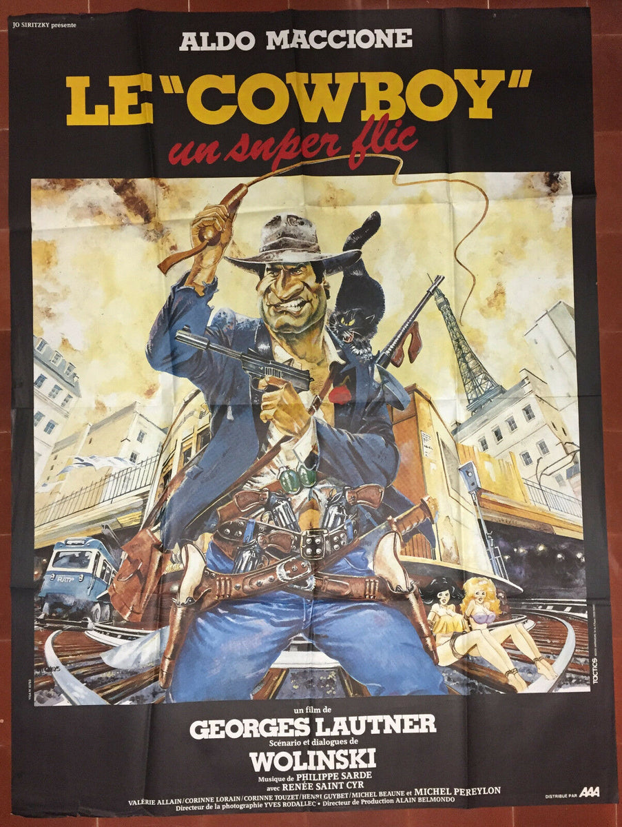 Poster THE COWBOY Georges Lautner ALDO MACCIONE Wolinski 120x160cm – CINEAD