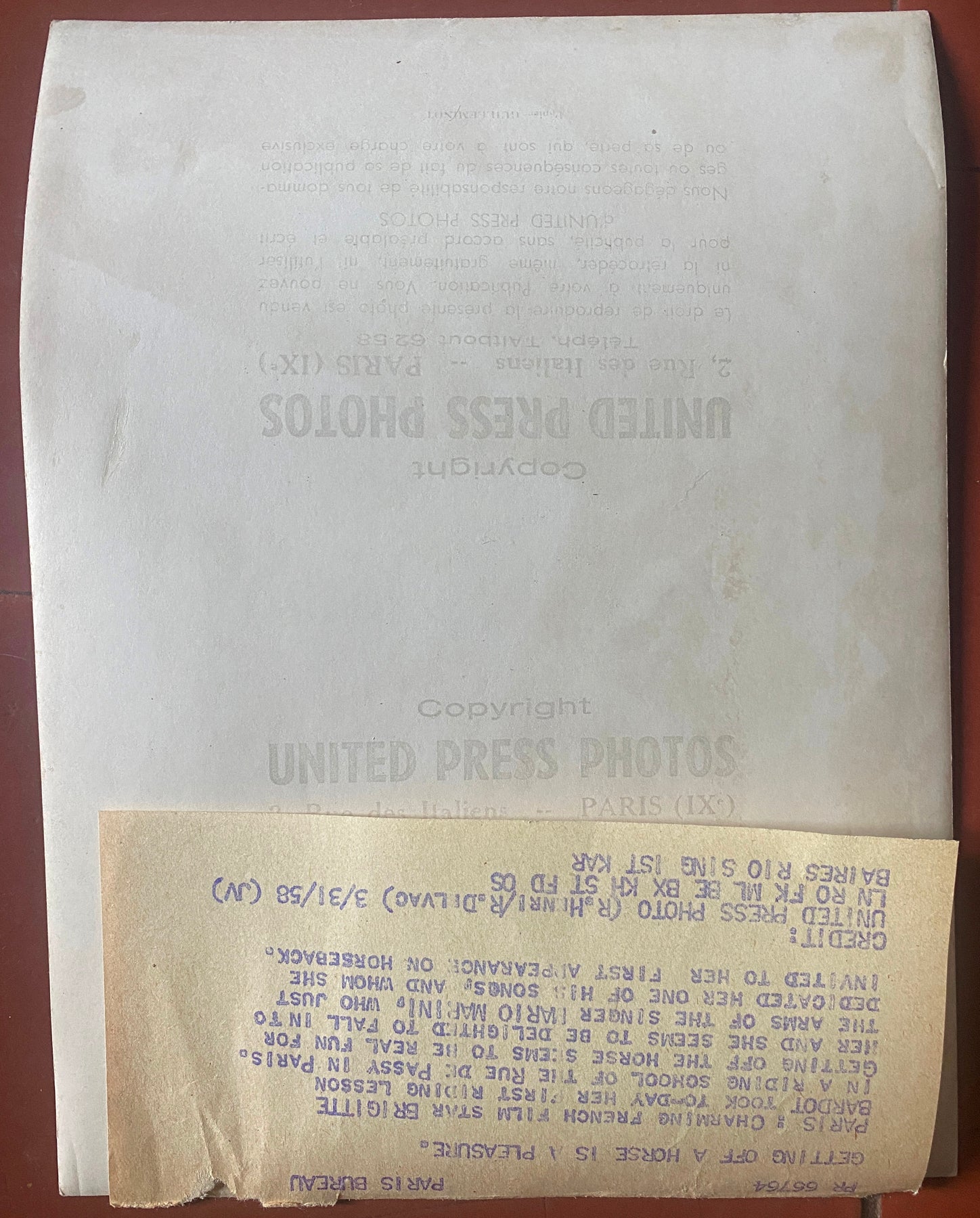 Photo presse BRIGITTE BARDOT Leçon Equitation Cheval MARIO MARINI 18x2 ...