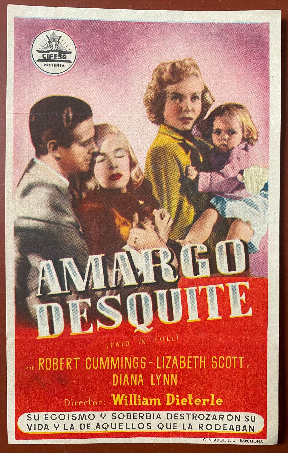 Programme Espagnol LA RUE DE TRAVERSE Paid in Full ROBERT CUMMINGS 195 ...