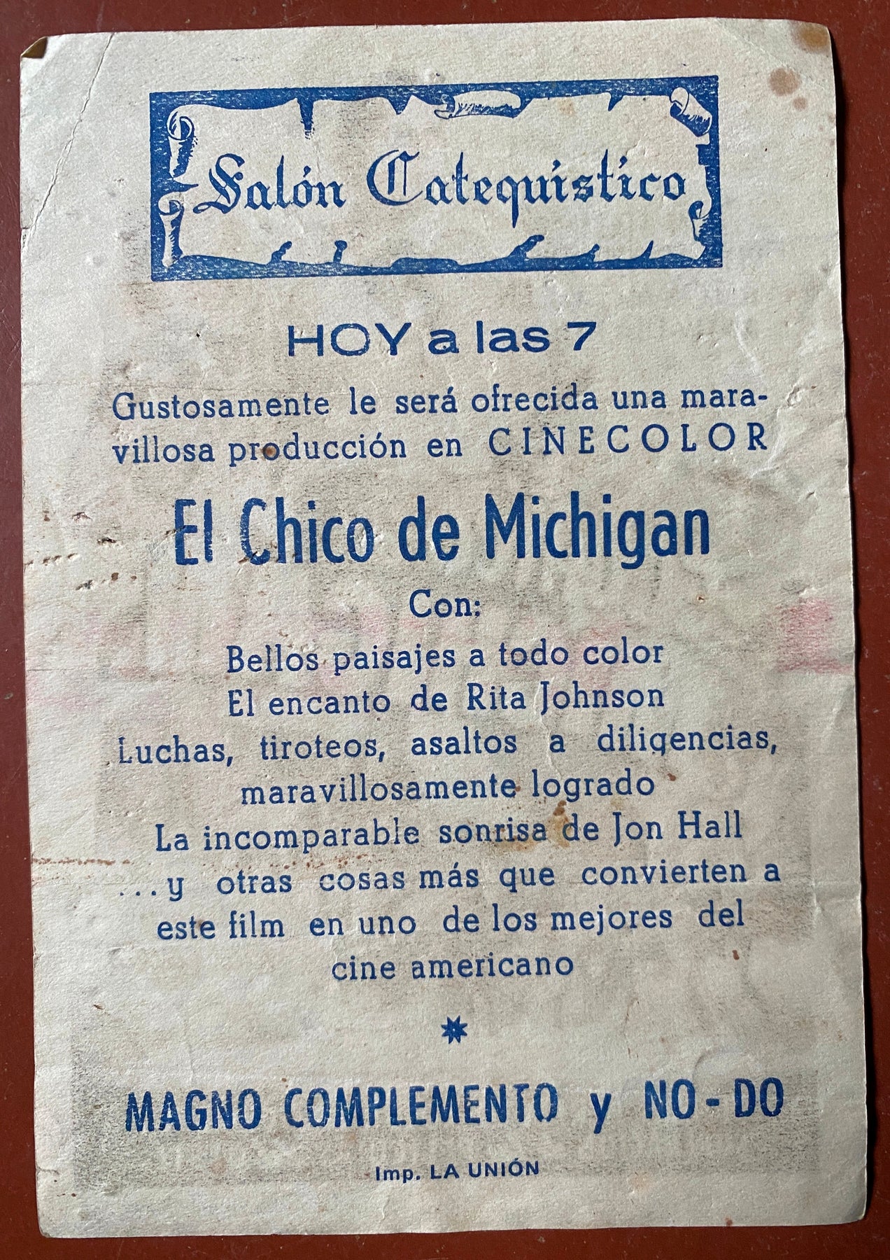 Programme Espagnol MICHIGAN KID Jon Hall VICTOR McLAGLEN Rita Johnson ...