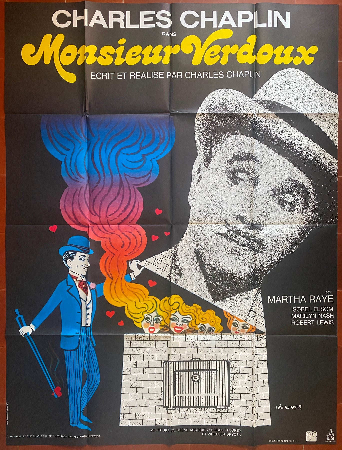 Affiche MONSIEUR VERDOUX Leo Kouper CHARLIE CHARLES CHAPLIN 120x160cm ...