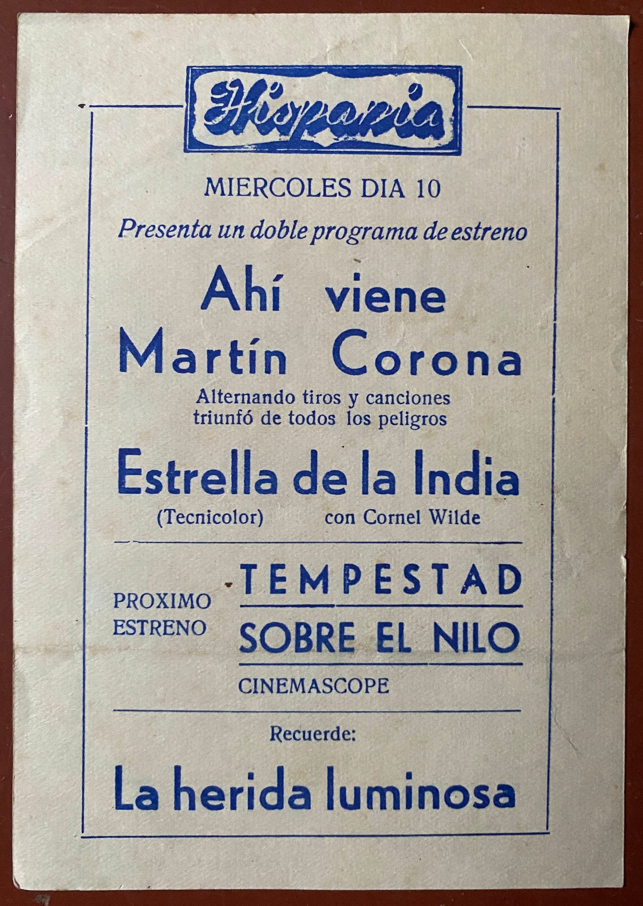 Programme Espagnol AHI VIENE MARTIN CORONA Pedro Infante SARA MONTIEL ...
