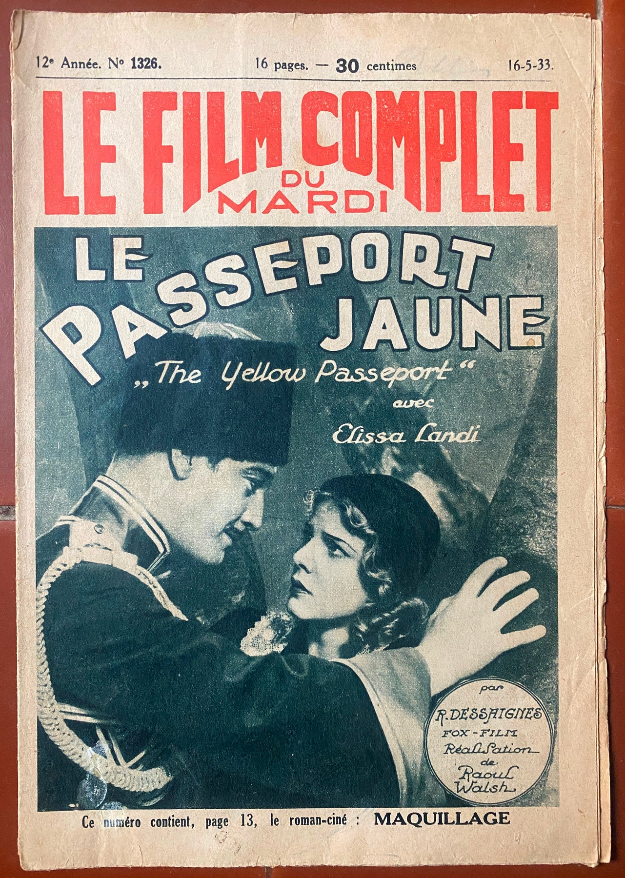 Magazine COMPLETE FILM n°1326 THE YELLOW PASSPORT Yellow Ticket RAOUL ...