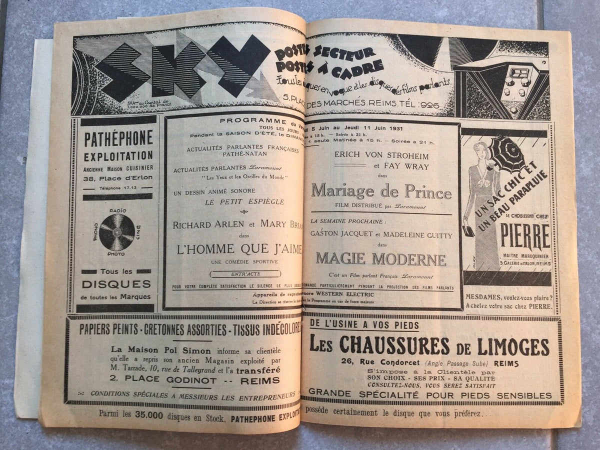 Program CINEMA OPERA Reims WEDDING OF PRINCE Fay Wray VON STROHEIM 193 ...