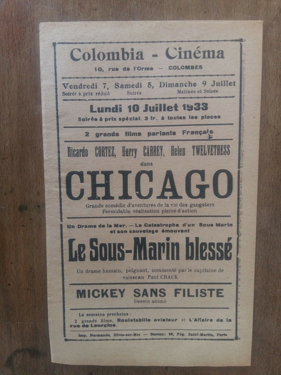 Program Cinema Colombes CHICAGO THE WOUNDED SUBMARINE harry CARREY 193 ...