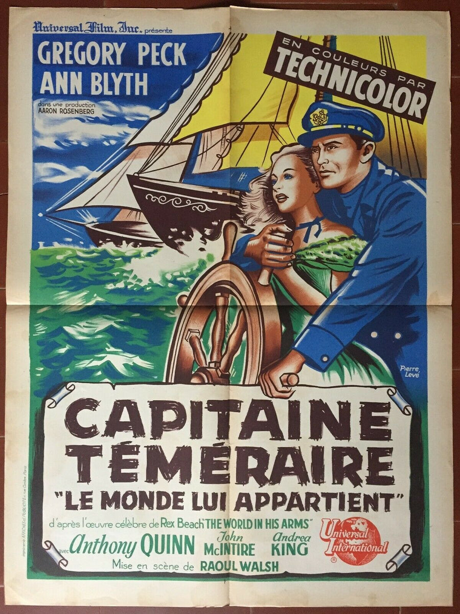 Poster THE WORLD BELONGS TO HIM Bold Captain GREGORY PECK Sailor Boat ...