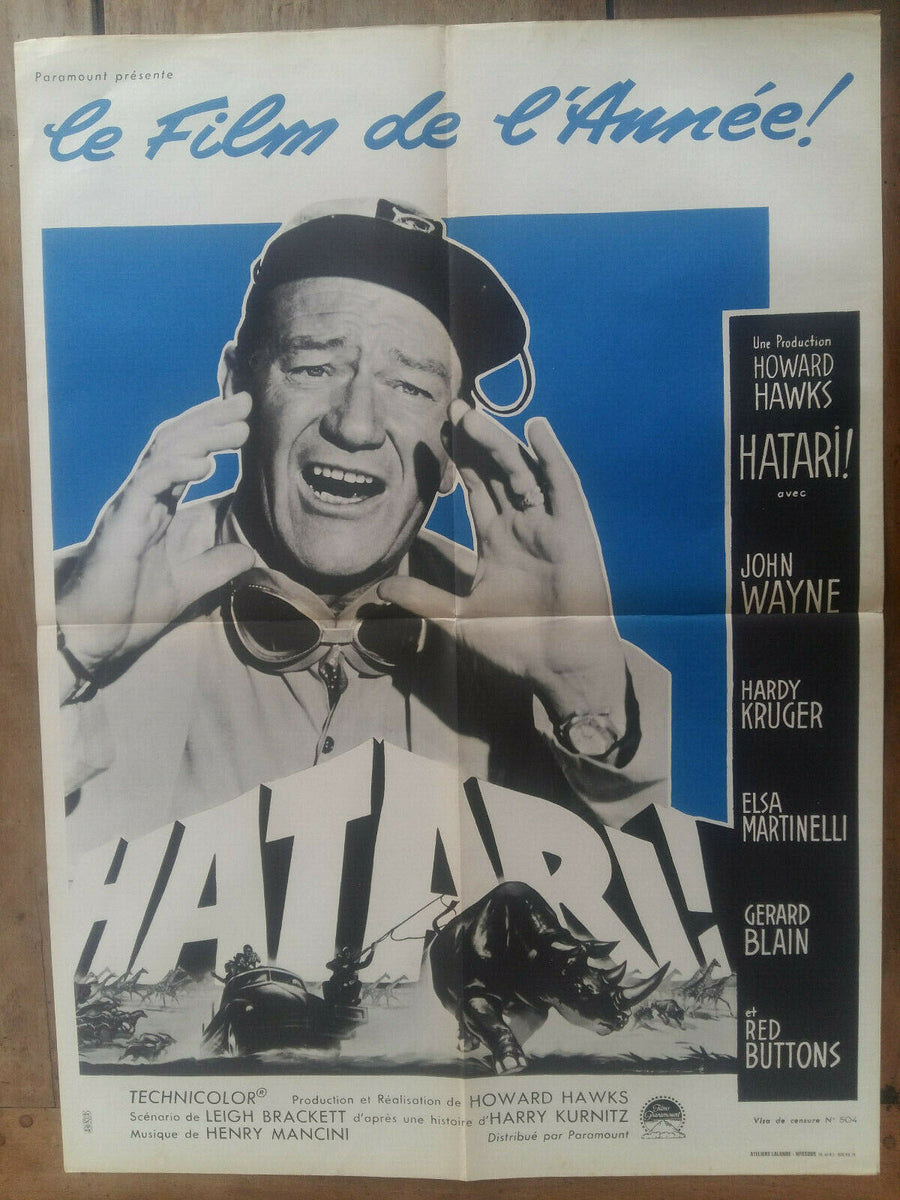 HATARI poster! Howard HAWKS John WAYNE Hardy KUGER Elsa MARTINELLI 60x ...